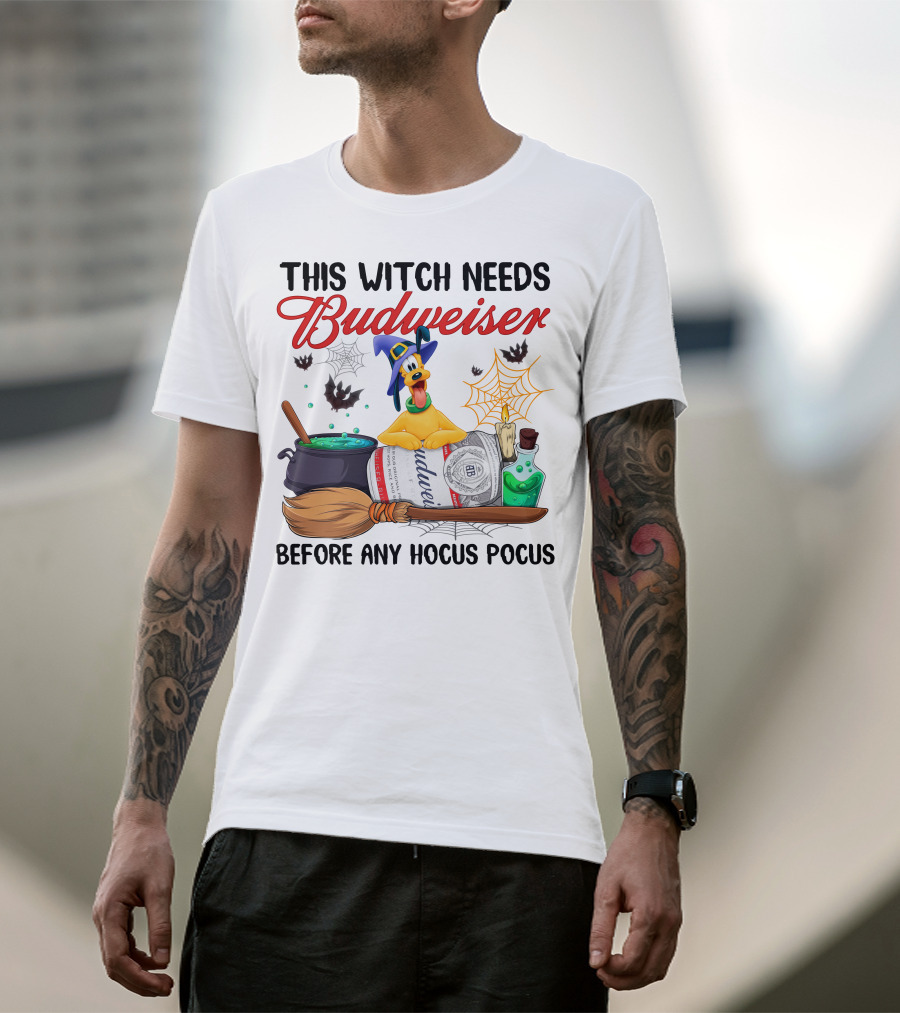 This Witch Needs Budweiser Before Any Hocus Pocus Pluto Halloween T-Shirt