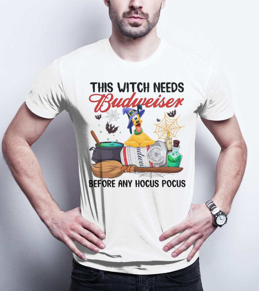This Witch Needs Budweiser Before Any Hocus Pocus Pluto Halloween T-Shirt