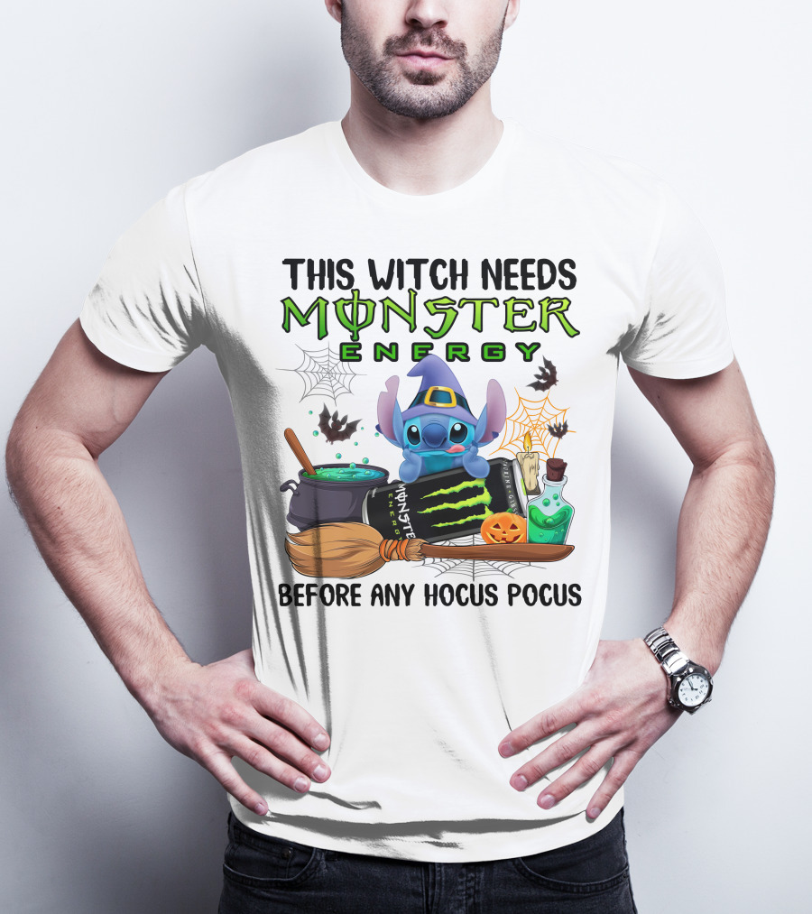 This Witch Needs Monster Energy Before Any Hocus Pocus Stitch Halloween T-Shirt
