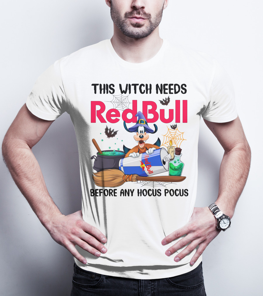 This Witch Needs Red Bull Before Any Hocus Pocus Goofy Halloween Theme T-Shirt