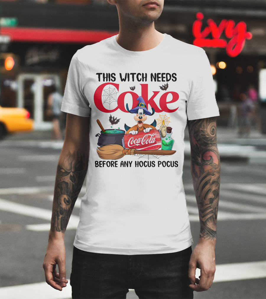 This Witch Needs Coke Before Any Hocus Pocus Coca-Cola Goofy Halloween T-Shirt