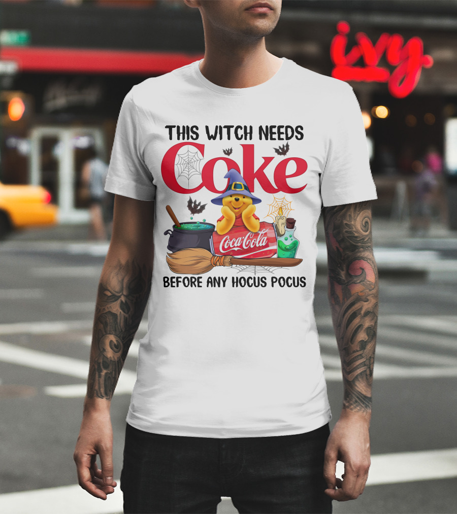 This Witch Needs Coke Coca-Cola Hocus Pocus Pooh Wizard Hat Broom Cauldron Potion T-Shirt