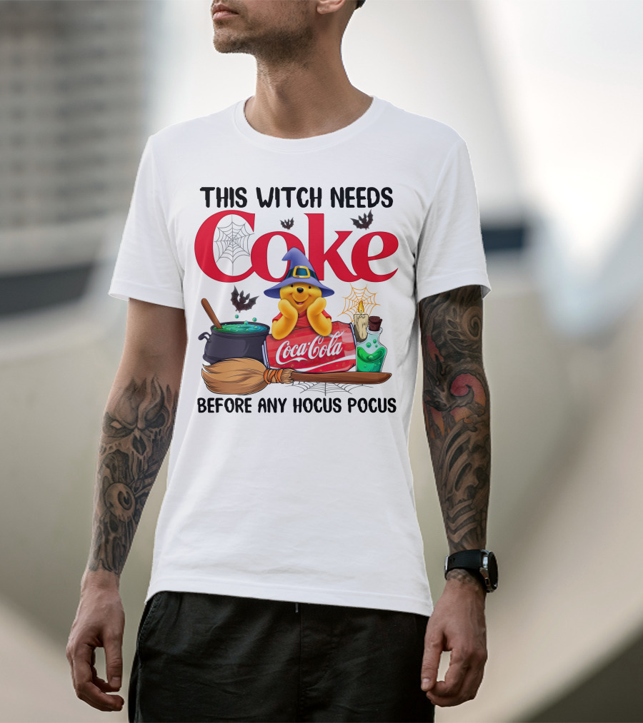 This Witch Needs Coke Coca-Cola Hocus Pocus Pooh Wizard Hat Broom Cauldron Potion T-Shirt