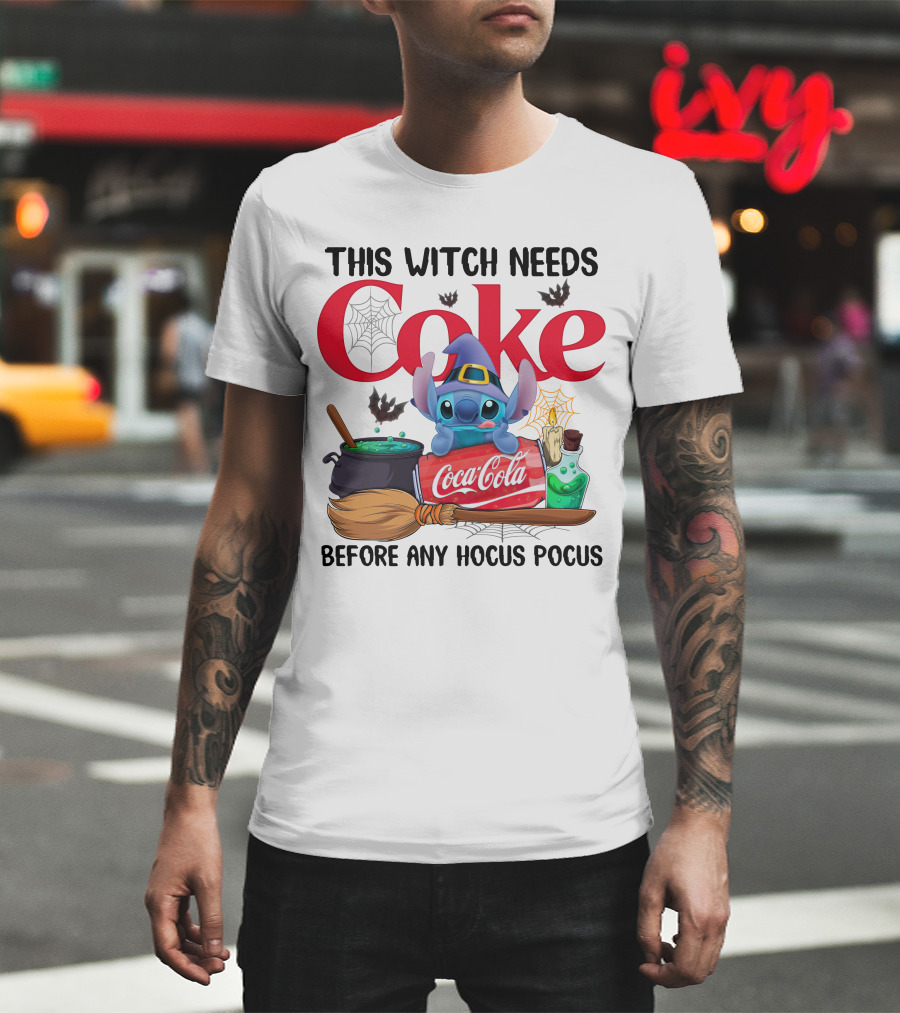 This Witch Needs Coke Before Any Hocus Pocus Coca-Cola Stitch Halloween T-Shirt