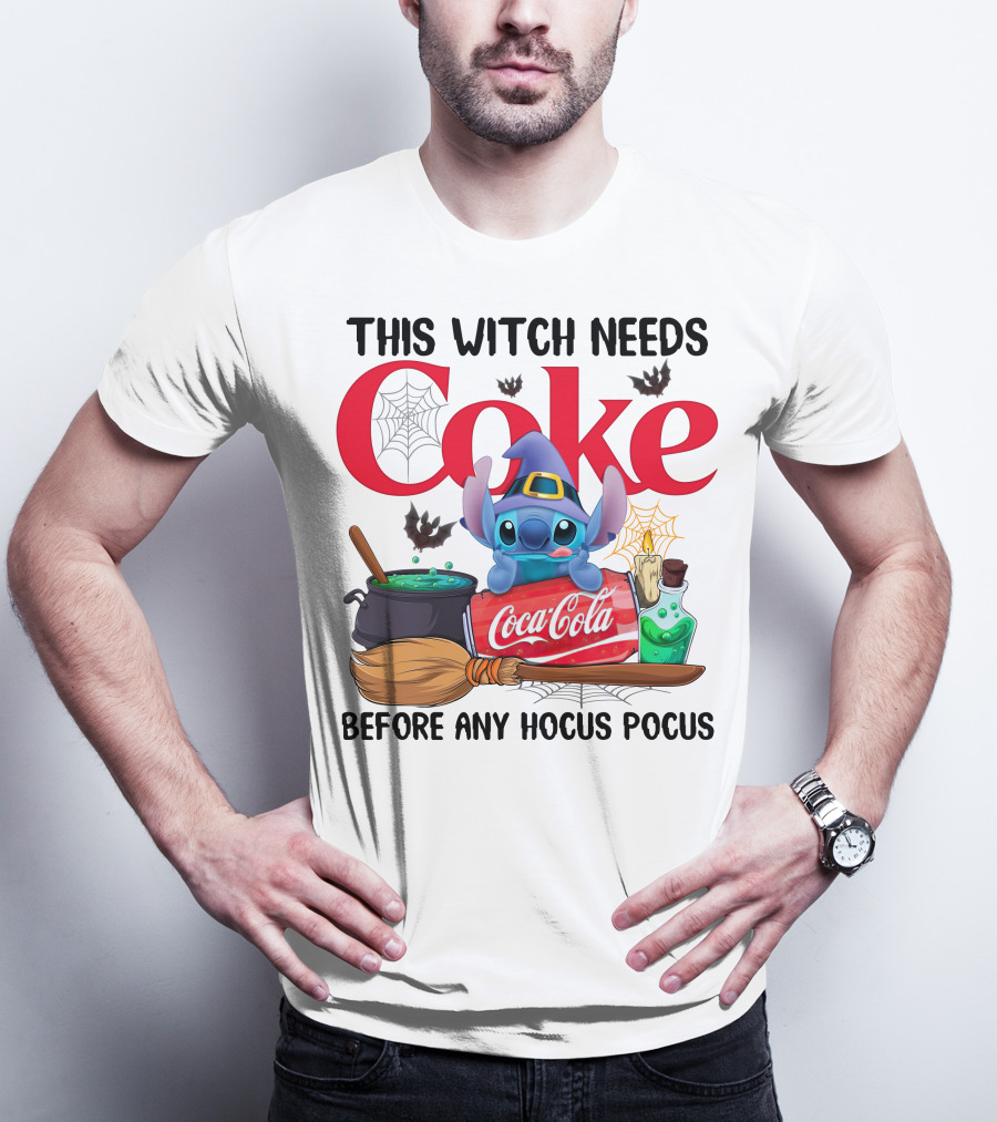 This Witch Needs Coke Before Any Hocus Pocus Coca-Cola Stitch Halloween T-Shirt