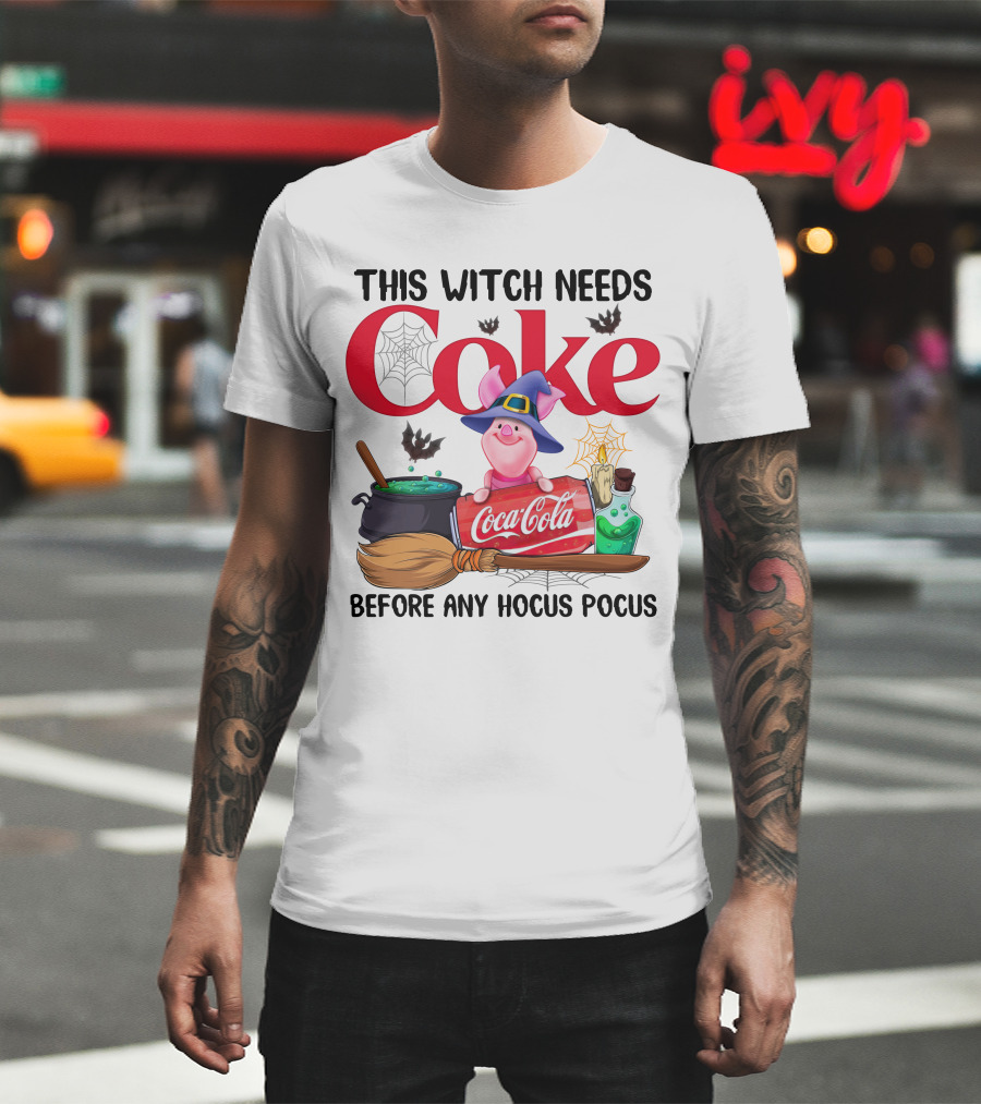This Witch Needs Coke Before Any Hocus Pocus Piglet Coca-Cola Halloween T-Shirt