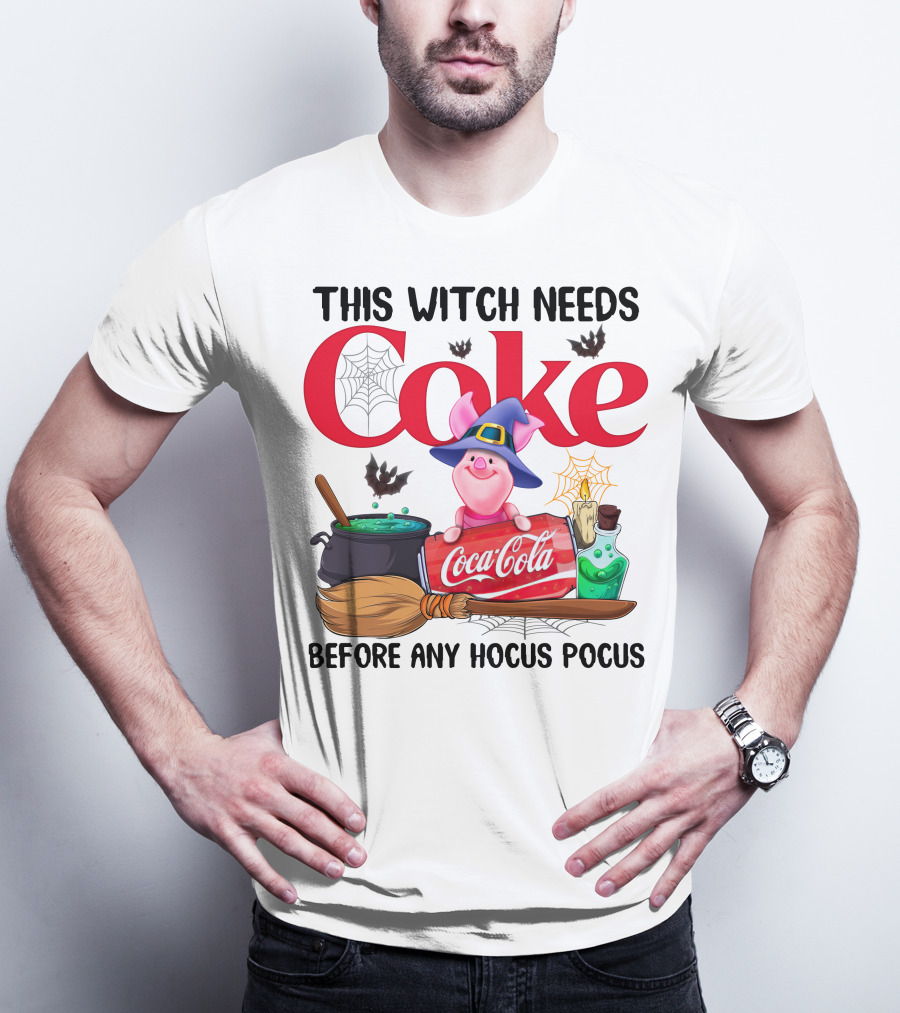 This Witch Needs Coke Before Any Hocus Pocus Piglet Coca-Cola Halloween T-Shirt