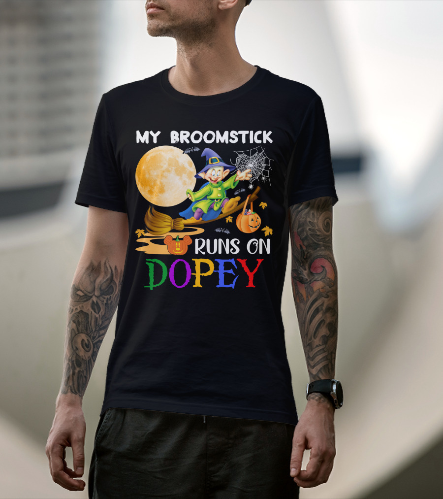 My Broomstick Runs On Dopey Halloween Moon Magic T-Shirt