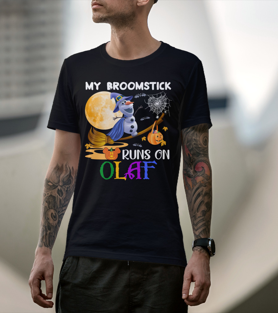 My Broomstick Runs On Olaf Halloween Moon Pumpkin Bats Web T-Shirt