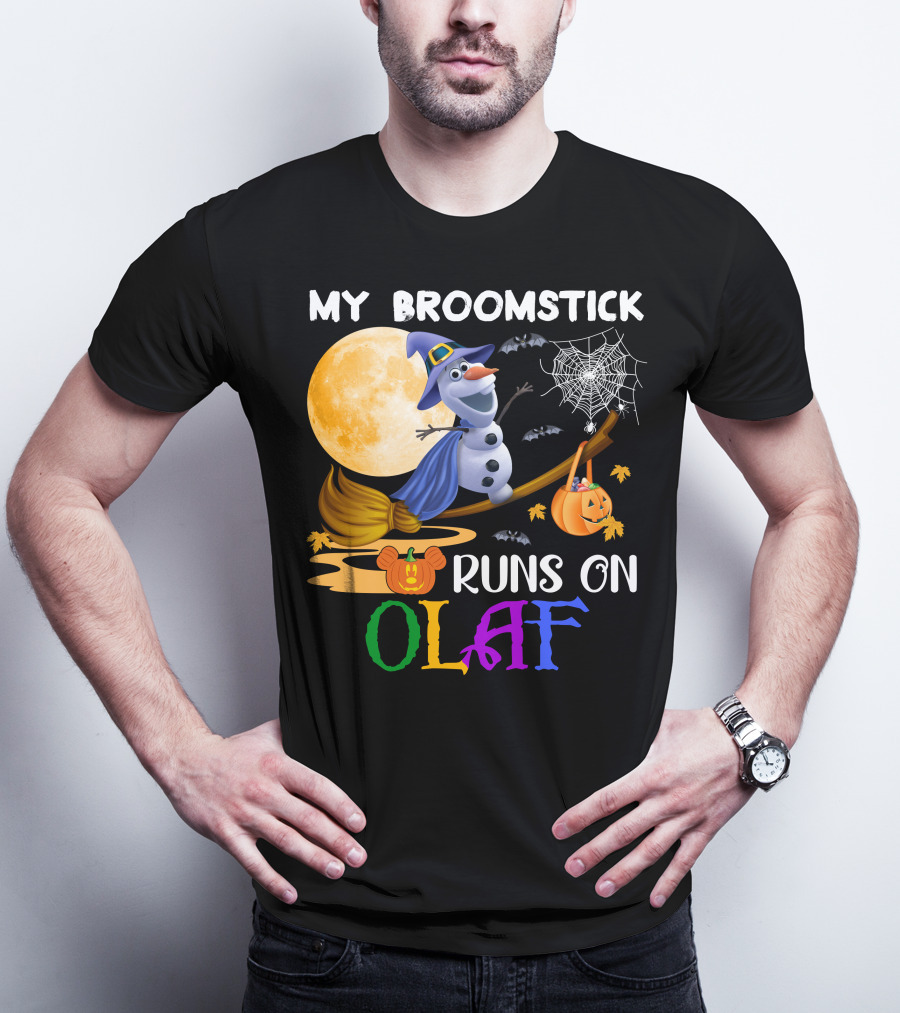 My Broomstick Runs On Olaf Halloween Moon Pumpkin Bats Web T-Shirt