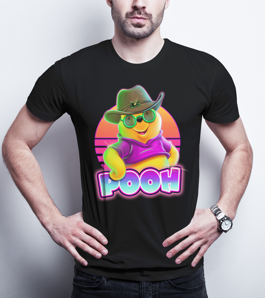 Pooh Retro Neon Style With Sunglasses And Hat T-Shirt