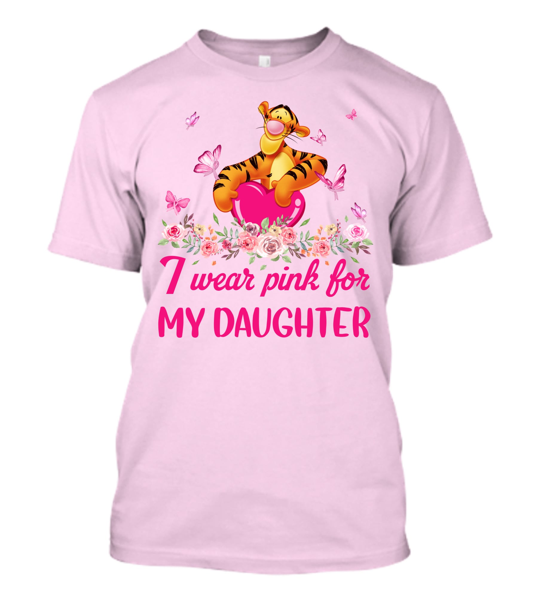 Tigger I Wear Pink For My Daughter Butterfly Flowers T-Shirt