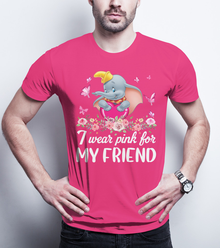Dumbo I Wear Pink For My Friend Butterflies And Flowers T-Shirt