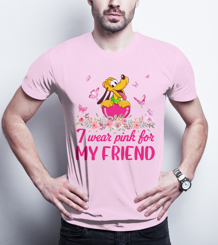 I Wear Pink For My Friend Pluto Butterfly Flowers T-Shirt