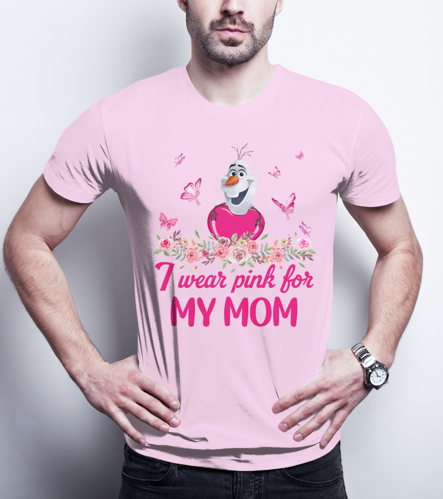 Olaf I Wear Pink For My Mom Butterfly Floral T-Shirt