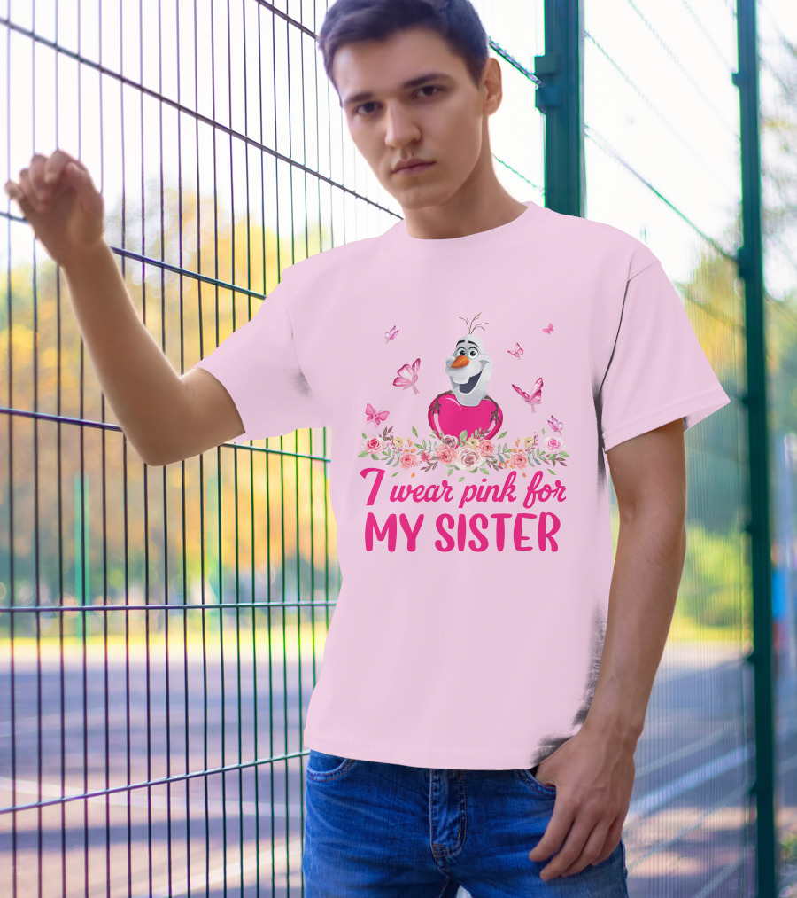 Olaf I Wear Pink For My Sister Butterfly Floral T-Shirt