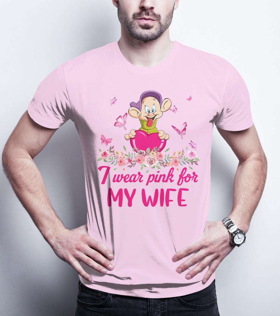 Dopey I Wear Pink For My Wife Butterfly Floral Heart T-Shirt