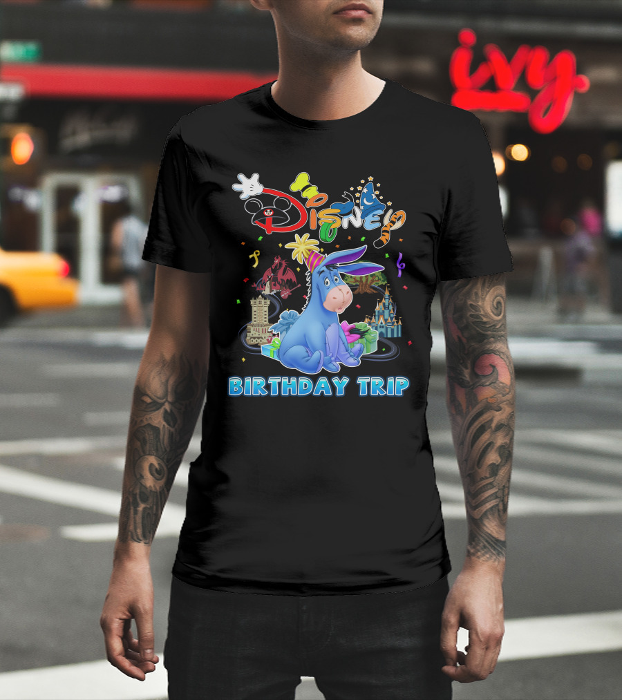 Eeyore Disney Birthday Trip Celebration With Castle And Mickey Elements T-Shirt