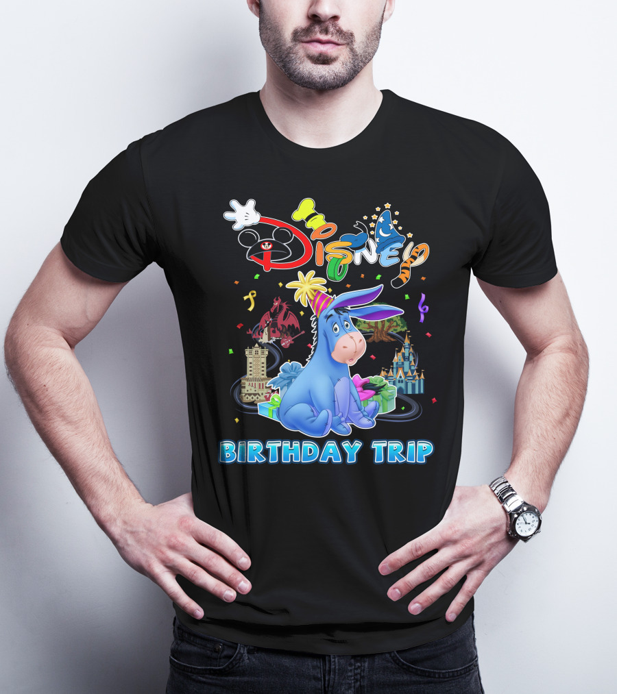 Eeyore Disney Birthday Trip Celebration With Castle And Mickey Elements T-Shirt