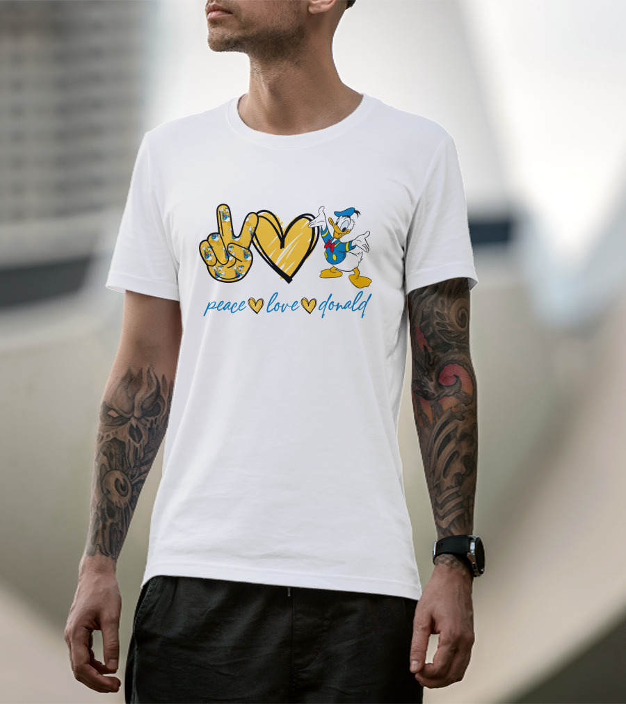Peace Love Donald Duck Peace Hand Heart T-Shirt
