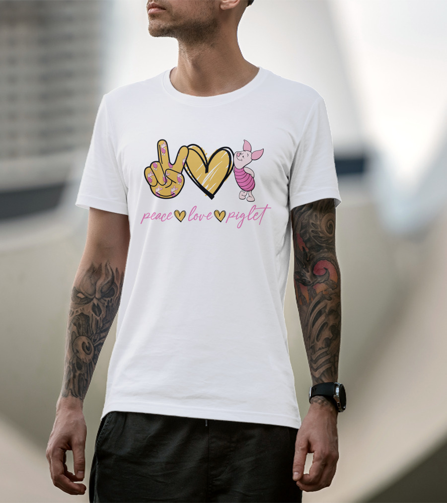 Peace Love Piglet Peace Sign Heart Piglet Character T-Shirt