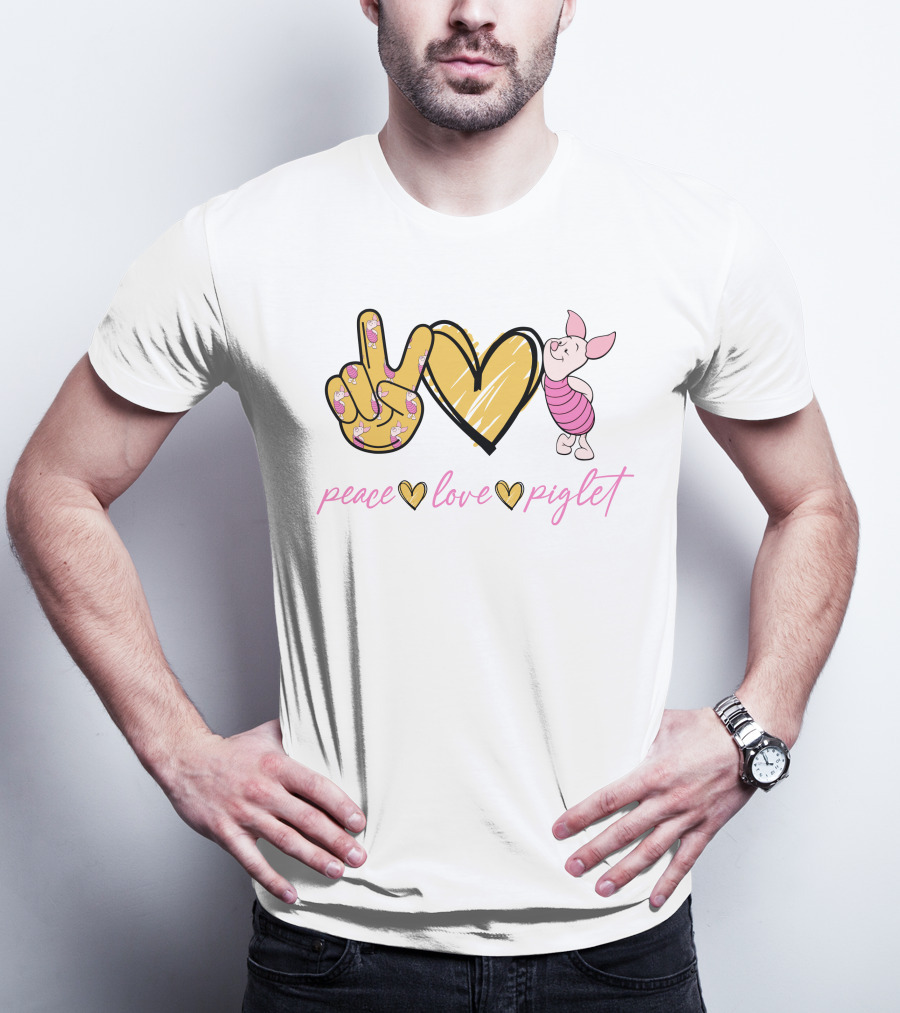 Peace Love Piglet Peace Sign Heart Piglet Character T-Shirt