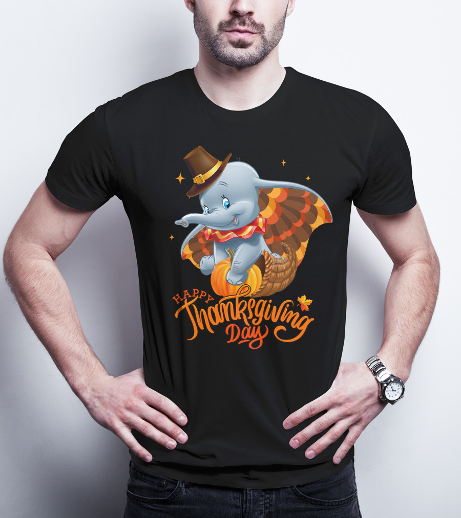 Happy Thanksgiving Day Dumbo Pumpkin Cornucopia T-Shirt