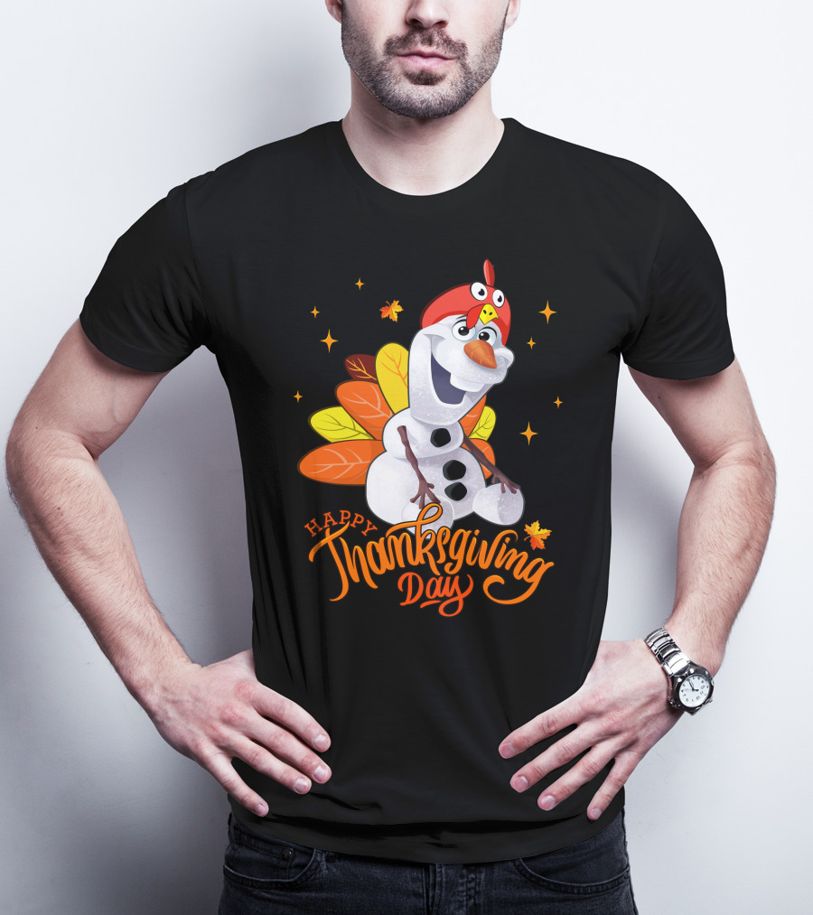 Happy Thanksgiving Day Olaf Snowman With Turkey Leaves And Stars T-Shirt