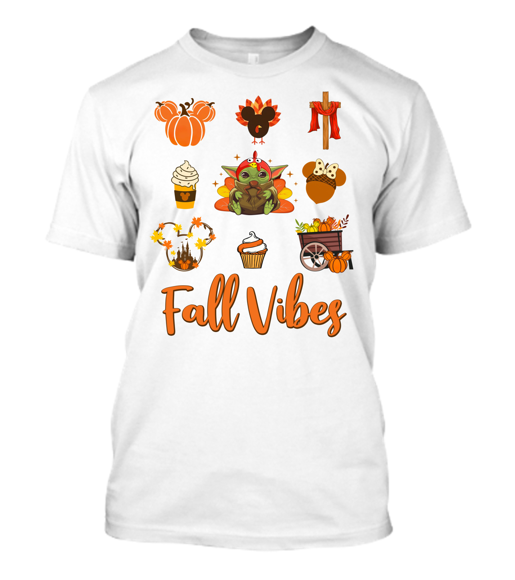 Fall Vibes Baby Yoda Pumpkin And Thanksgiving Elements T-Shirt