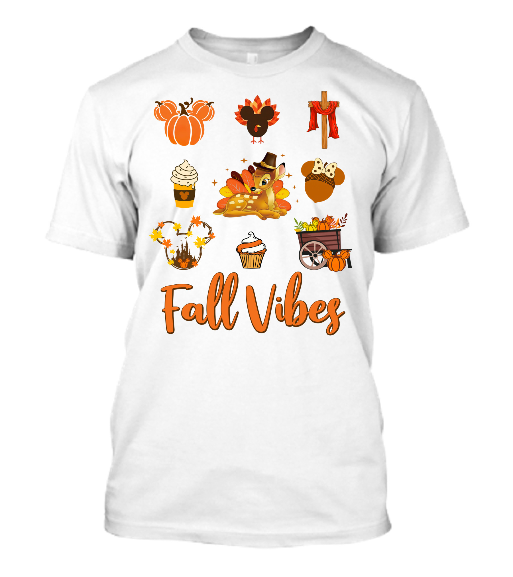 Fall Vibes Bambi Pumpkin Coffee Castle Mickey Ears Thanksgiving T-Shirt