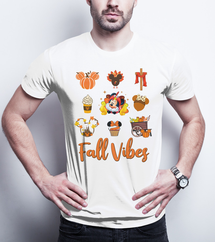Fall Vibes Minnie Pumpkin Autumn Cupcake Disney Thanksgiving T-Shirt