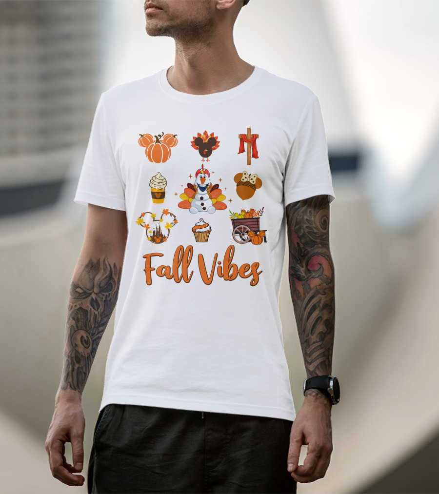 Fall Vibes Olaf Pumpkin Mickey Ears Turkey Cupcake T-Shirt