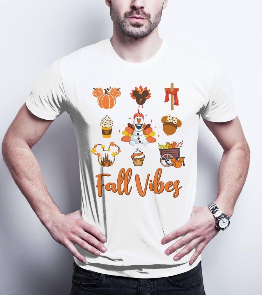 Fall Vibes Olaf Pumpkin Mickey Ears Turkey Cupcake T-Shirt