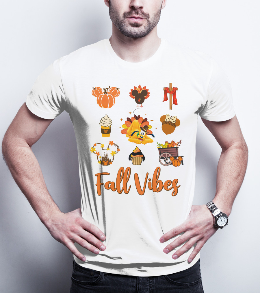 Fall Vibes Mickey Mouse Pumpkin Cupcake Autumn Pluto T-Shirt