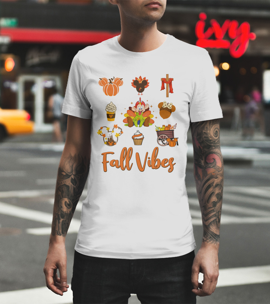 Fall Vibes Dopey Pumpkin Autumn Harvest Cupcake Thanksgiving Coffee Mickey Ears T-Shirt