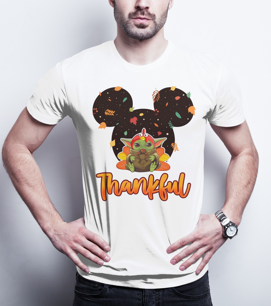 Thankful Baby Yoda Thanksgiving Turkey Ears T-Shirt