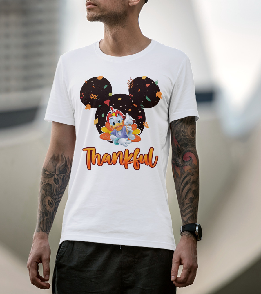 Thankful Daisy Thanksgiving Mickey Leaves T-Shirt