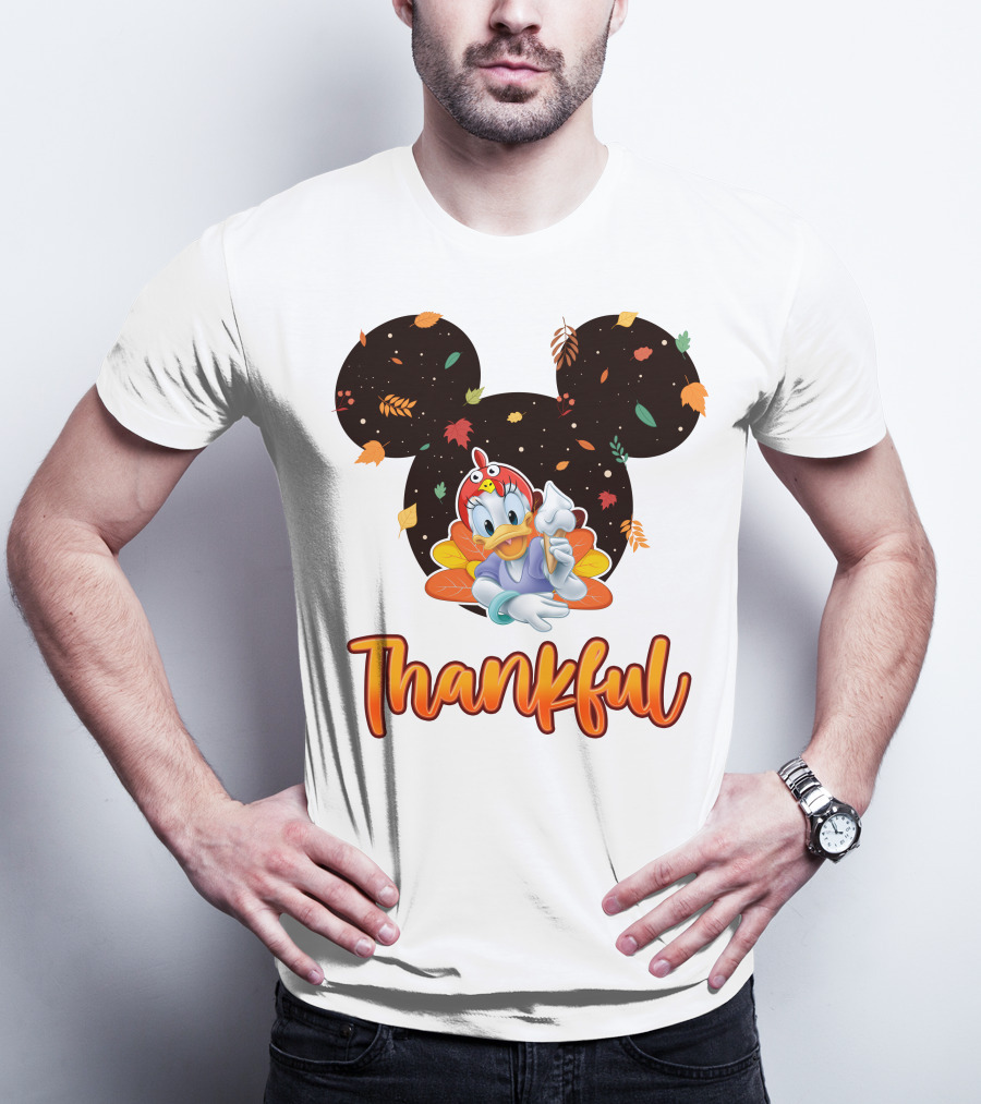Thankful Daisy Thanksgiving Mickey Leaves T-Shirt