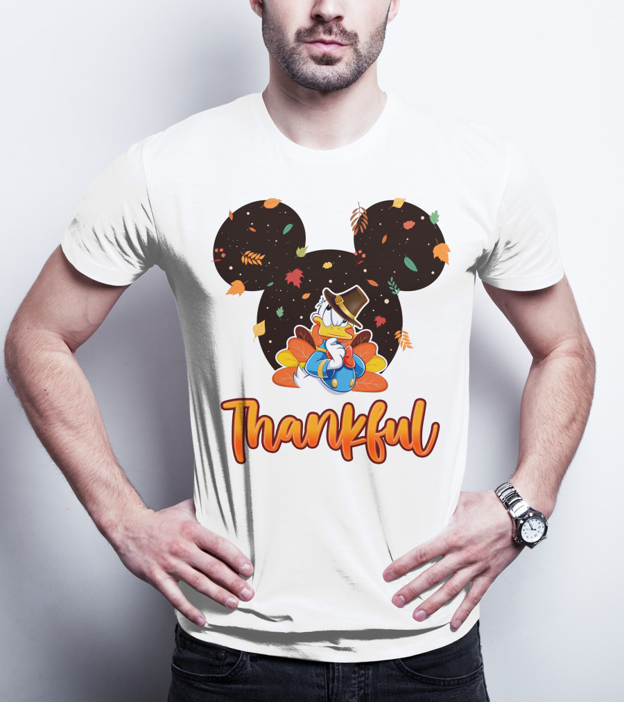 Thankful Donald Duck Mickey Ears Fall Leaves T-Shirt