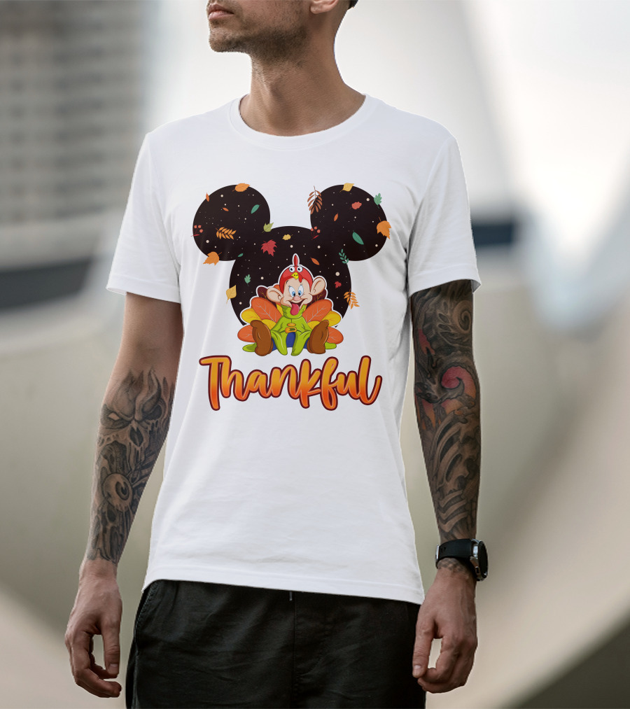 Thankful Dopey Thanksgiving Mickey Ears Fall Leaves T-Shirt