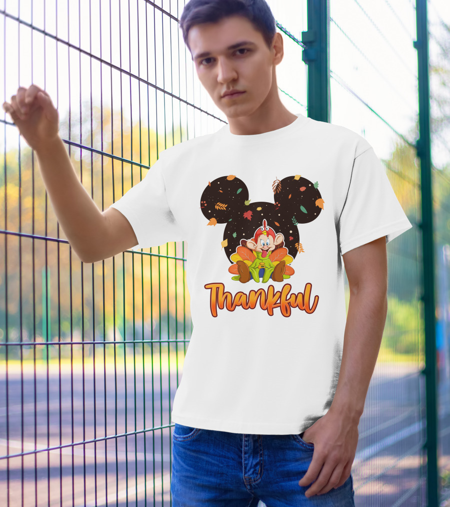 Thankful Dopey Thanksgiving Mickey Ears Fall Leaves T-Shirt
