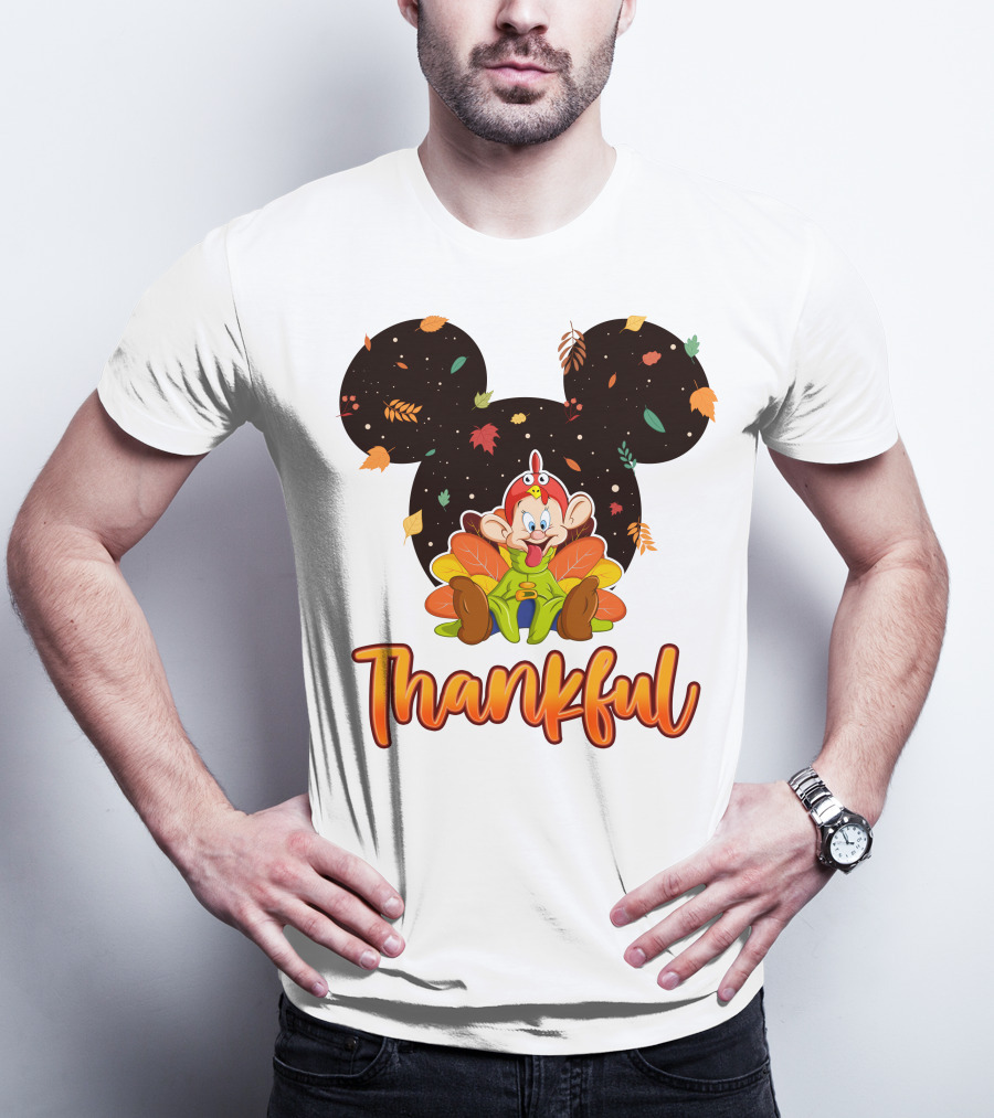 Thankful Dopey Thanksgiving Mickey Ears Fall Leaves T-Shirt