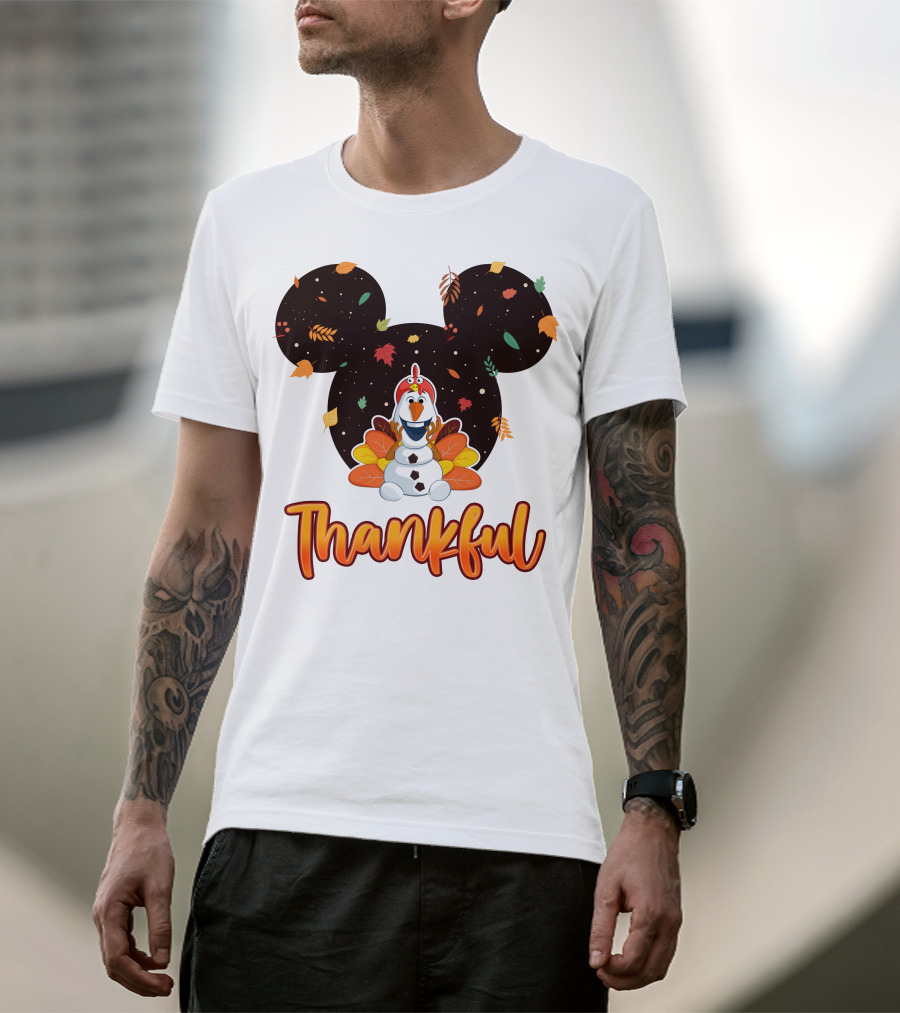Thankful Olaf Autumn Leaves Mickey Ears T-Shirt