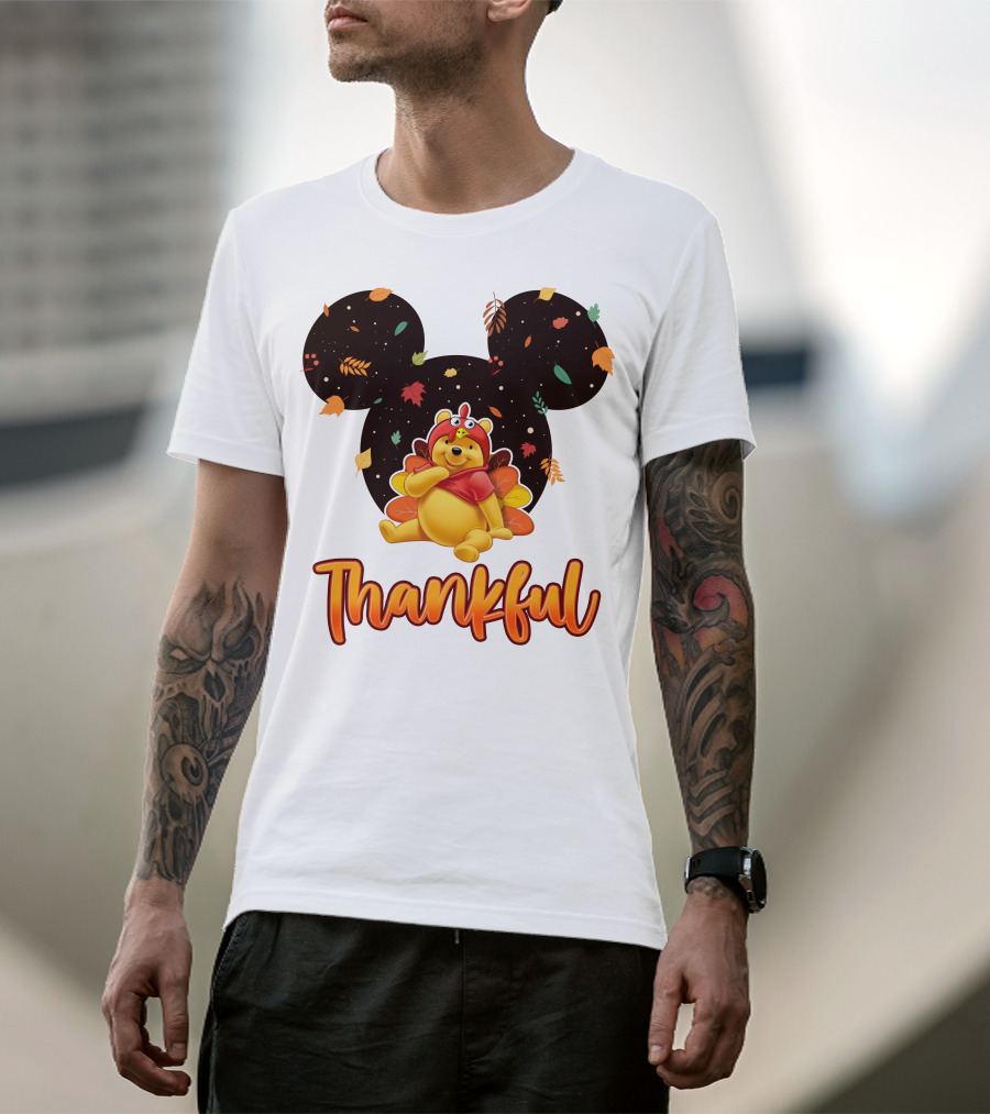 Thankful Pooh Turkey Costume Mickey Ears Leaves T-Shirt