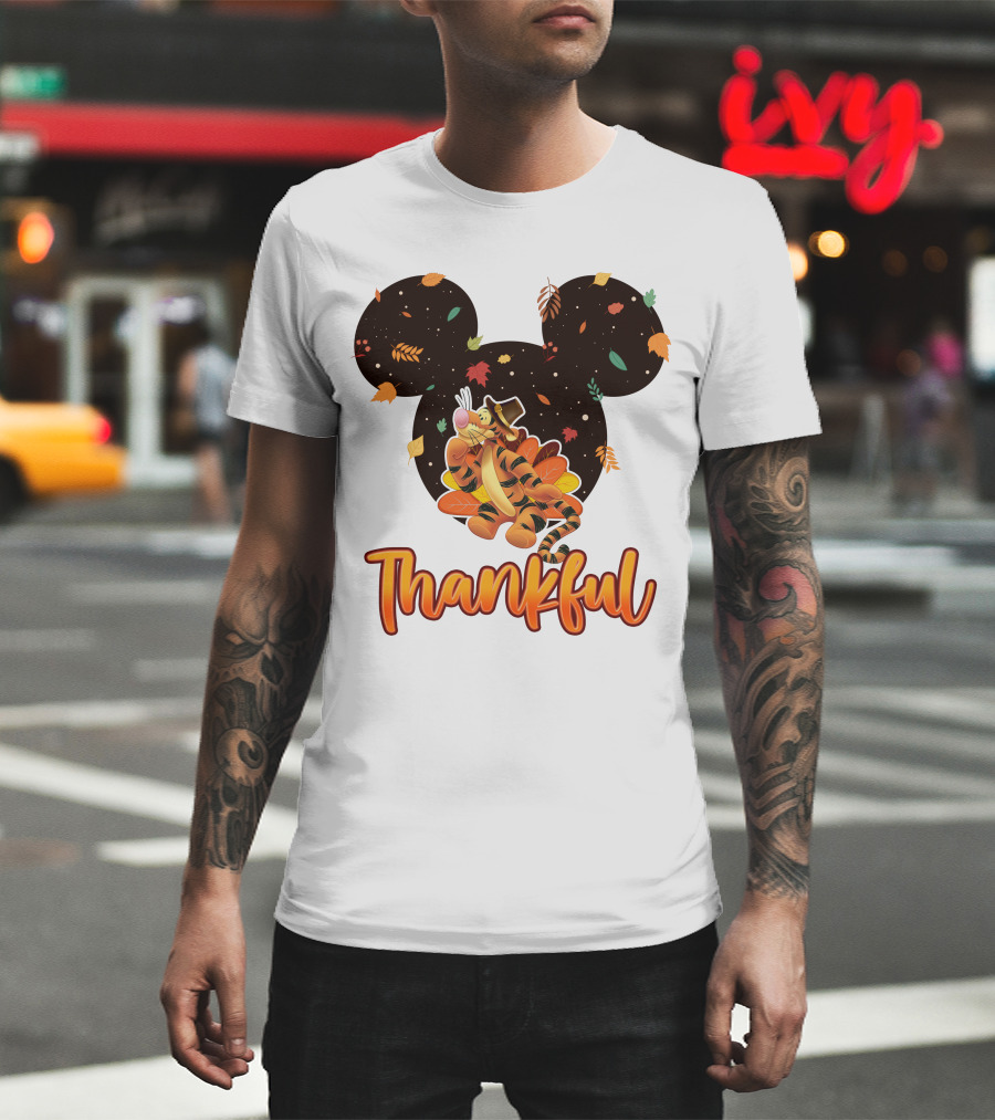 Thankful Tigger With Autumn Leaves And Mickey Ears T-Shirt