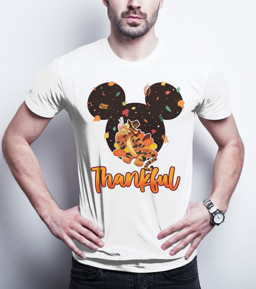 Thankful Tigger With Autumn Leaves And Mickey Ears T-Shirt