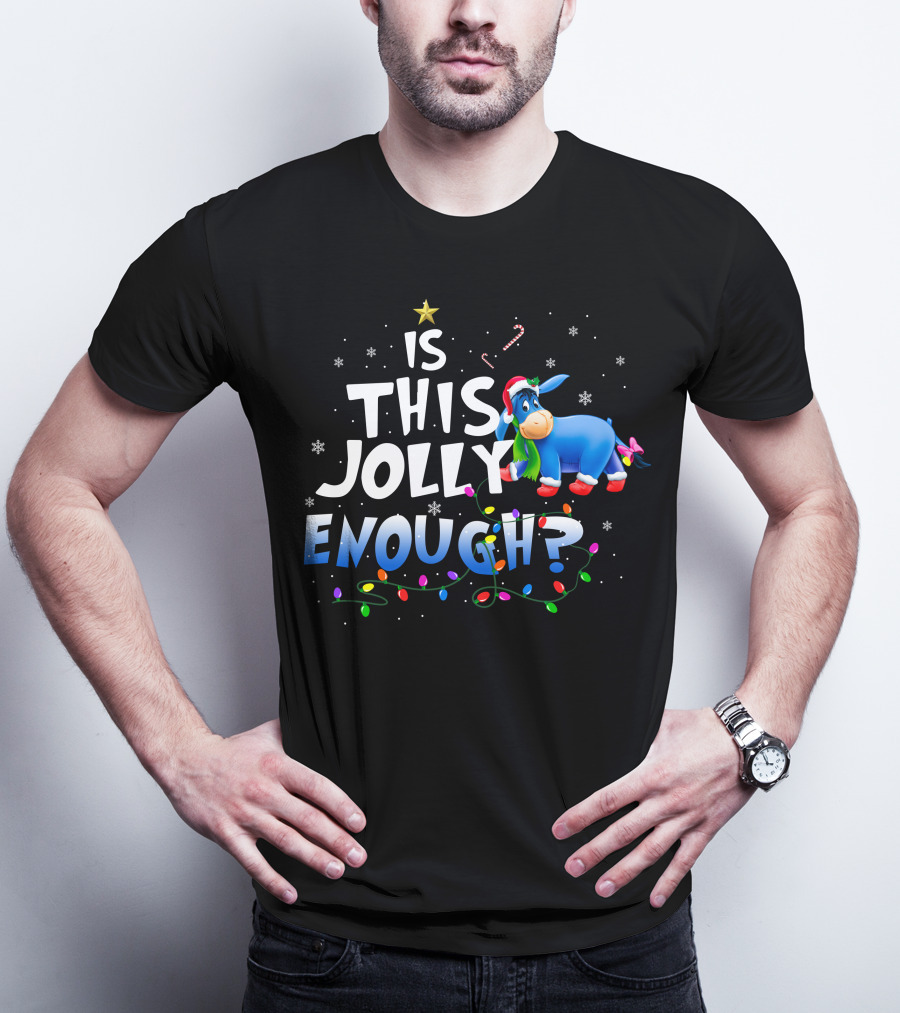 Eeyore Is This Jolly Enough Christmas Lights Santa Hat T-Shirt