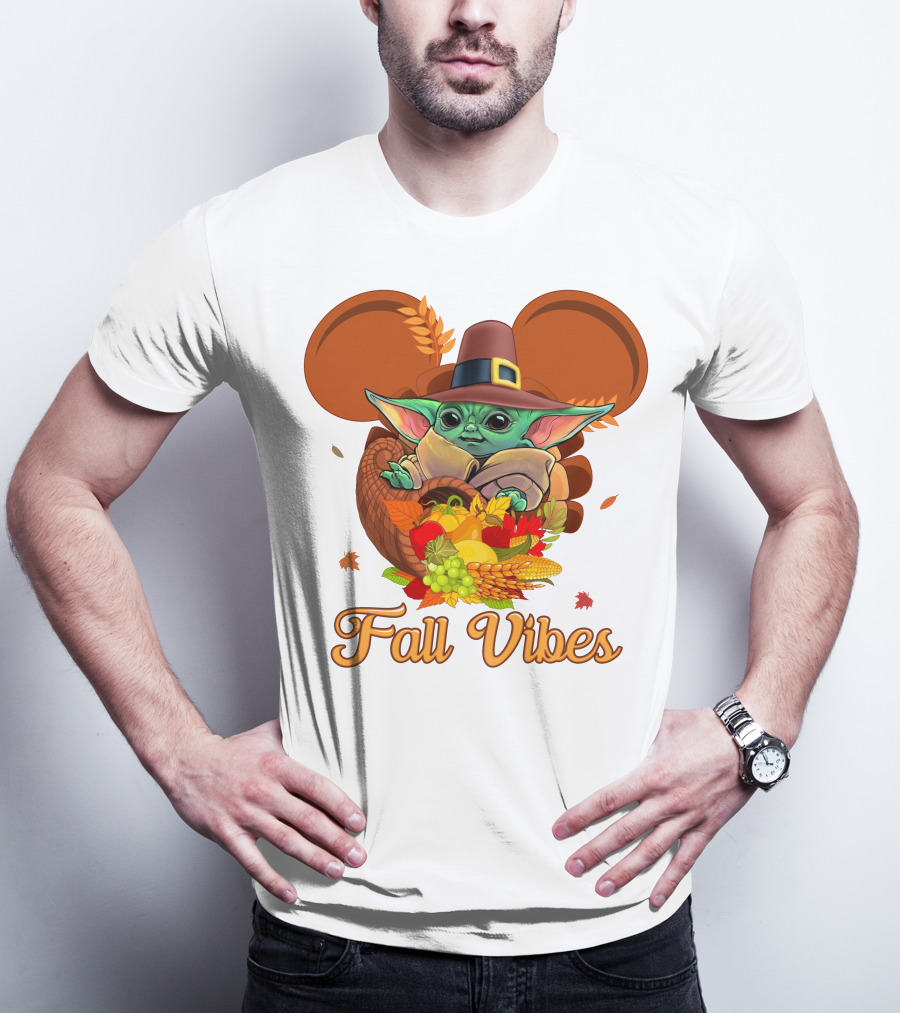 Fall Vibes Baby Yoda Mickey Ears Cornucopia T-Shirt