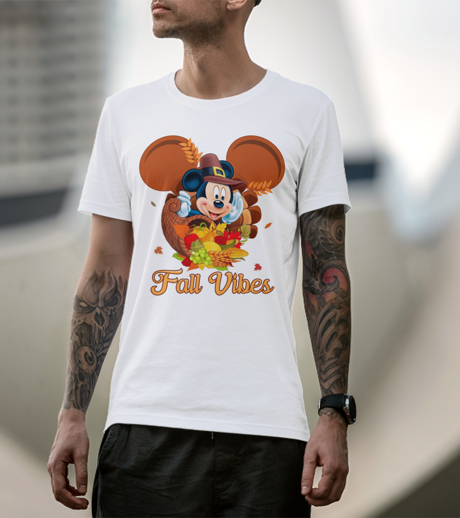 Mickey Mouse Fall Vibes Cornucopia Harvest Hat T-Shirt