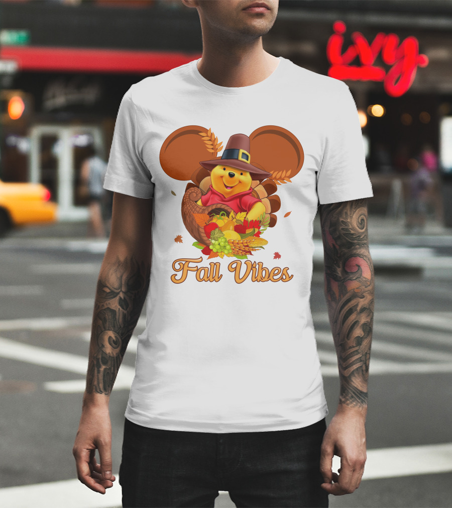 Fall Vibes Pooh Thanksgiving Cornucopia T-Shirt